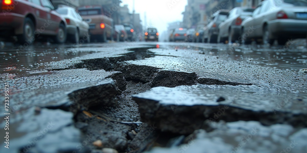 Decay Meets Modernity: The Contrast of a Cracked City Road Under the ...