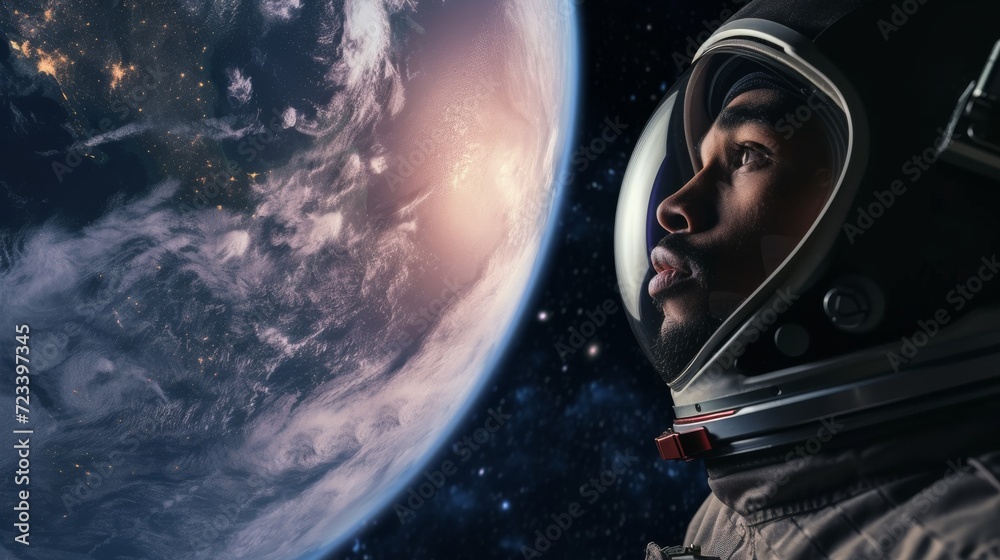 Through the art of digital compositing, a lone astronaut gazes upon the ...