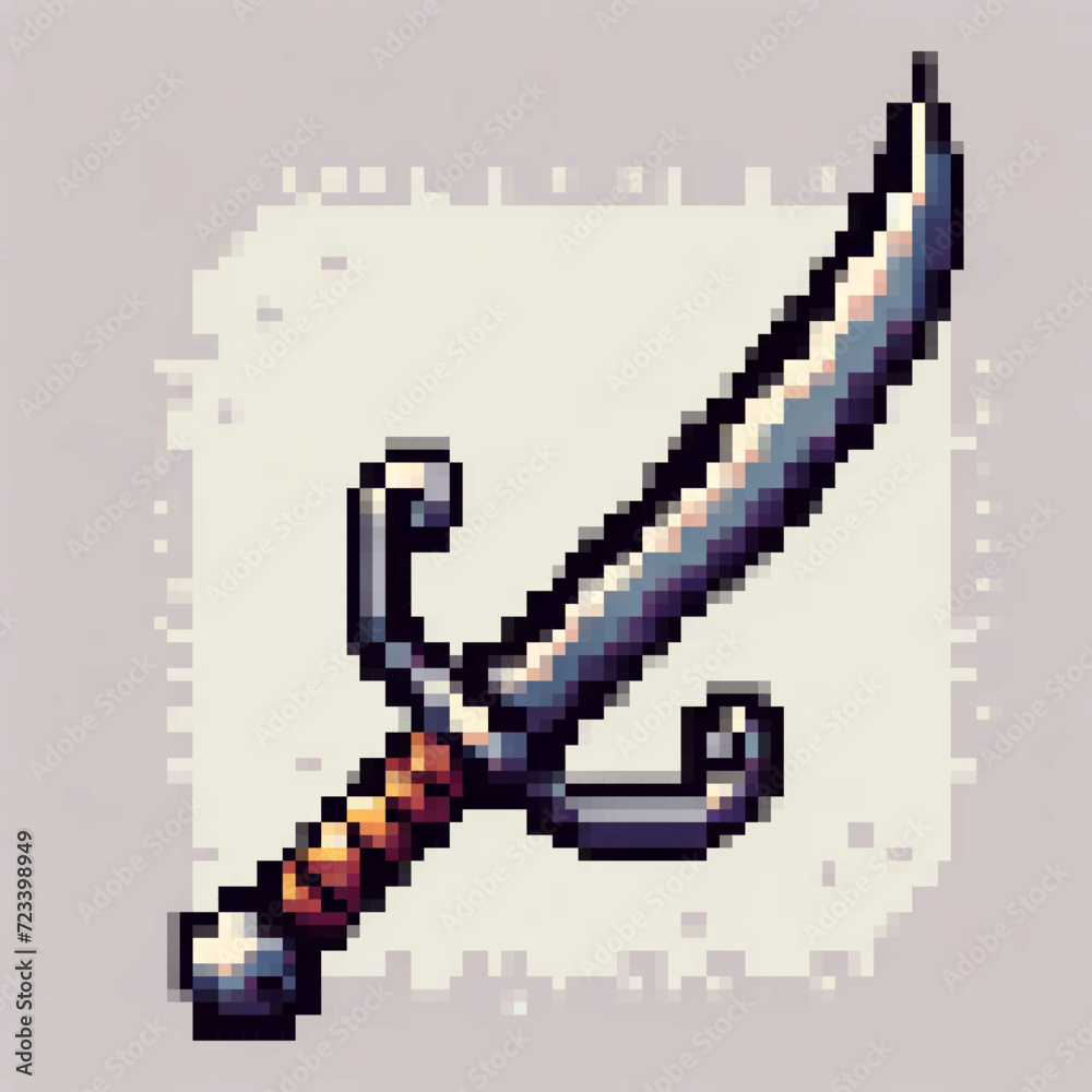 Photo & Art Print Pixel art illustration of a medieval cutlass sword ...