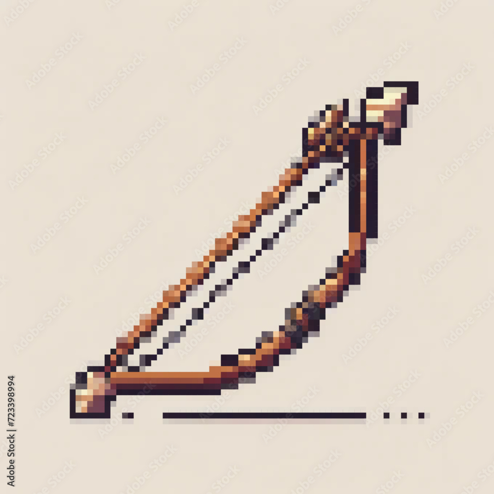 Pixel art illustration of a medieval longbow, vector design on light ...