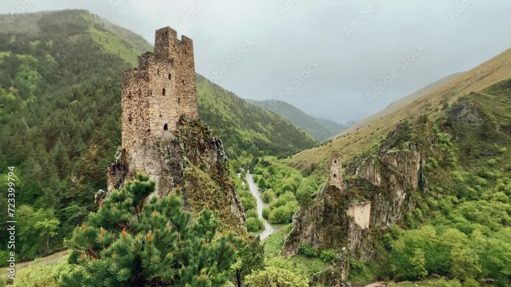 Vidéo Stock The tower complex of Vovnushki. The Republic of Ingushetia ...