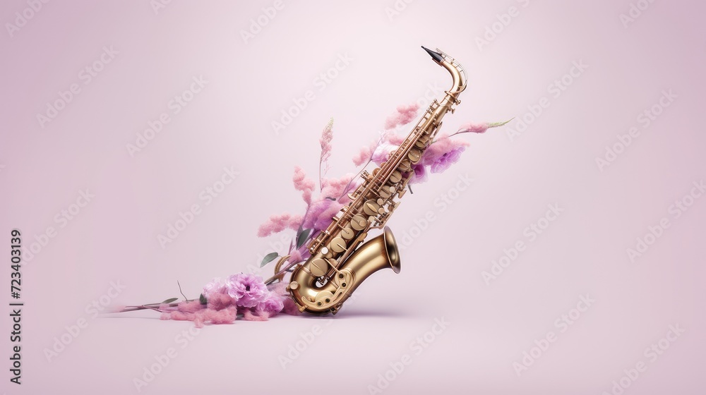 Jazz Day, featuring a saxophone adorned with colorful flowers arranged ...