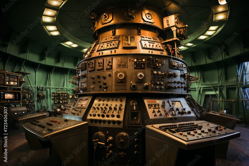 command post of a retro analog control center for an industrial ...