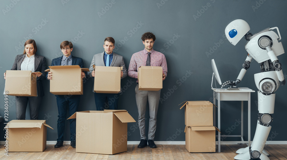 People layoff because of artificial intelligence. Business people ...