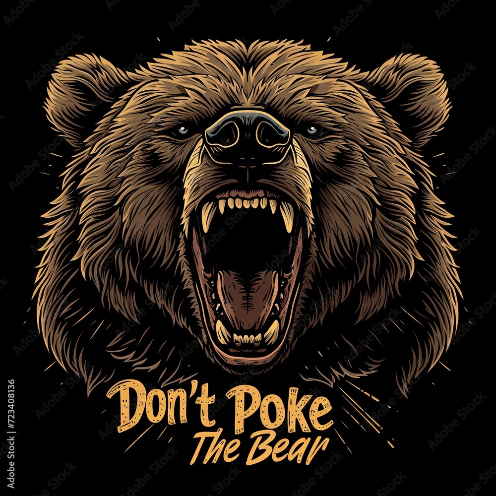Roaring brown wild bear T-shirt design, forward facing, rabid bear, Don ...