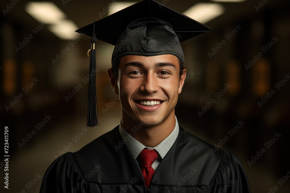 A person confidently posing in their cap and gown, signifying the pride ...