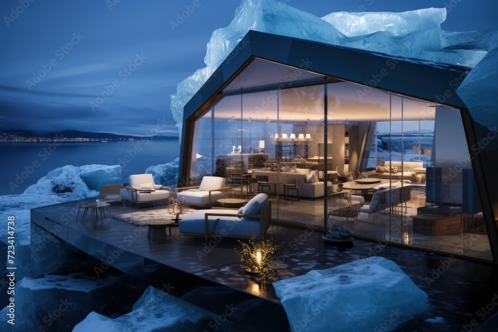 A house of the future built in an iceberg in Anarctica. Future living ...