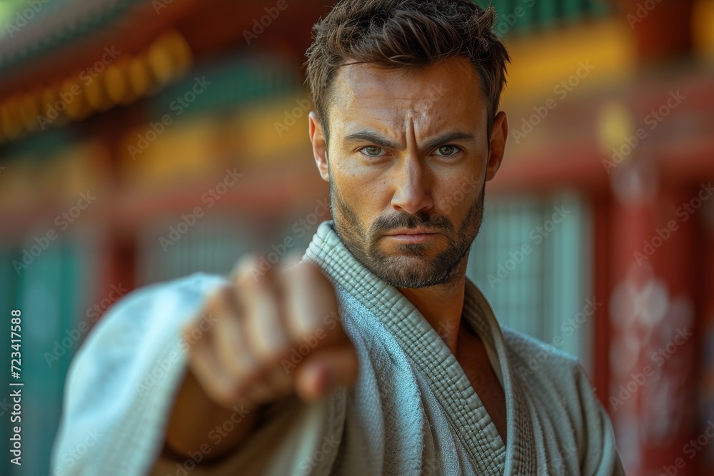 A man with a serene expression gazes off into the distance, his white ...