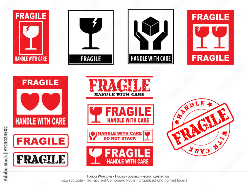 Handle With Care - Fragile - Logistics - vector illustration. Packaging ...