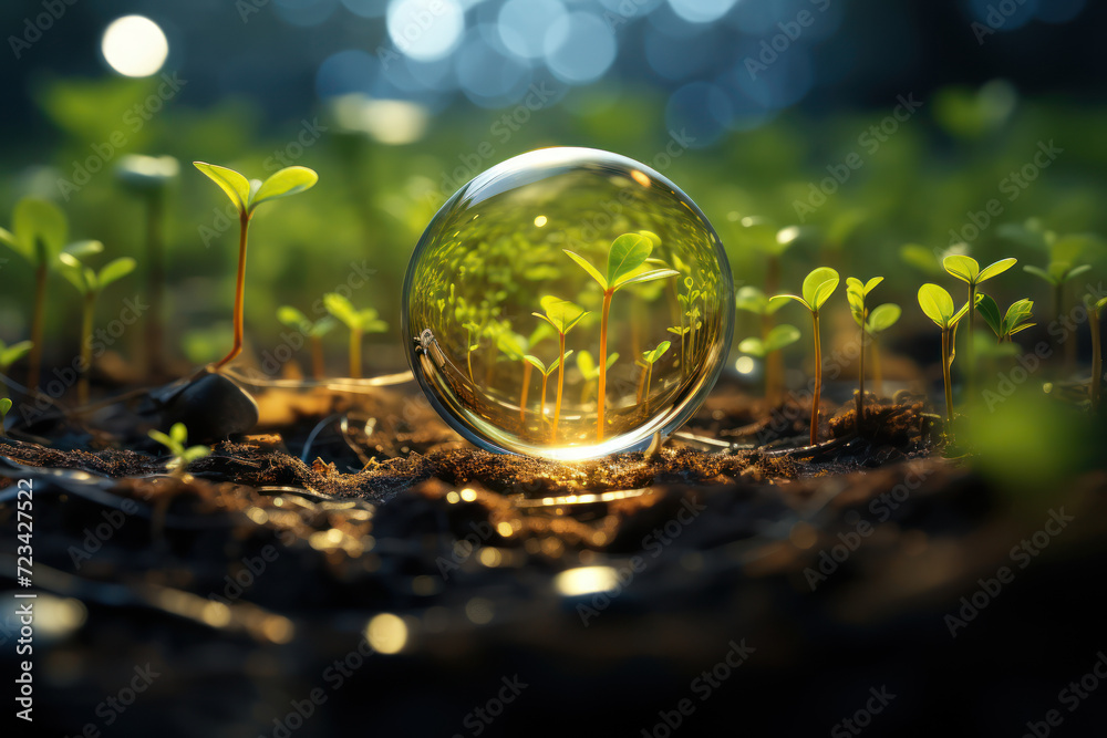 A magnifying glass focused on a sprouting seed, illustrating the ...