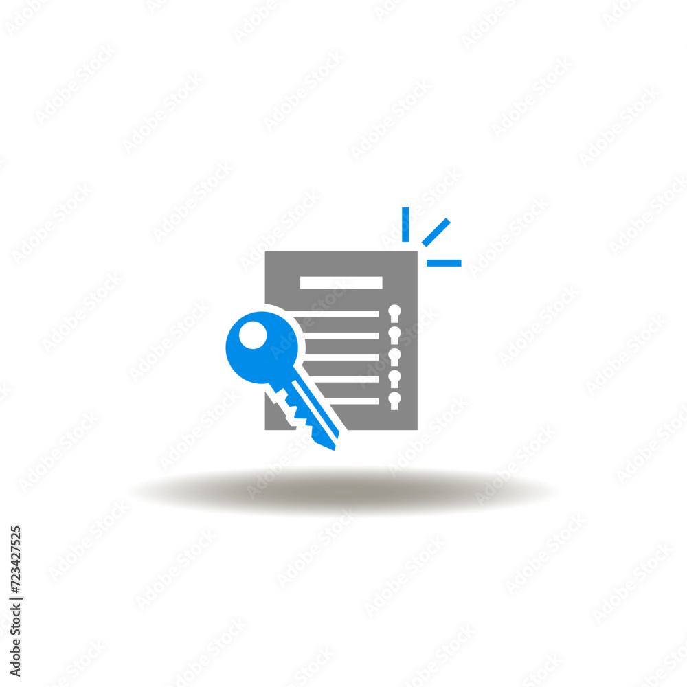 Vector illustration of document list with text and key. Icon of key ...
