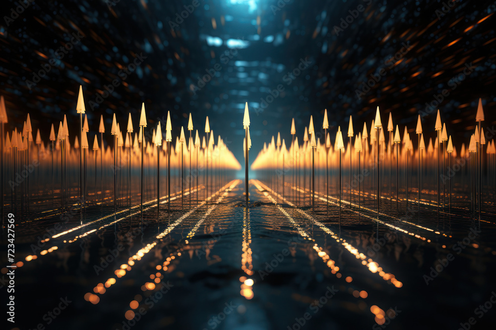 A divergent group of arrows converging towards a common point ...