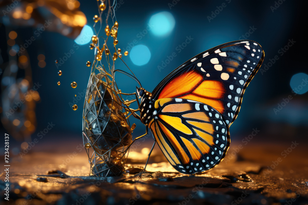 A butterfly emerging from a cocoon, illustrating the transformative and ...