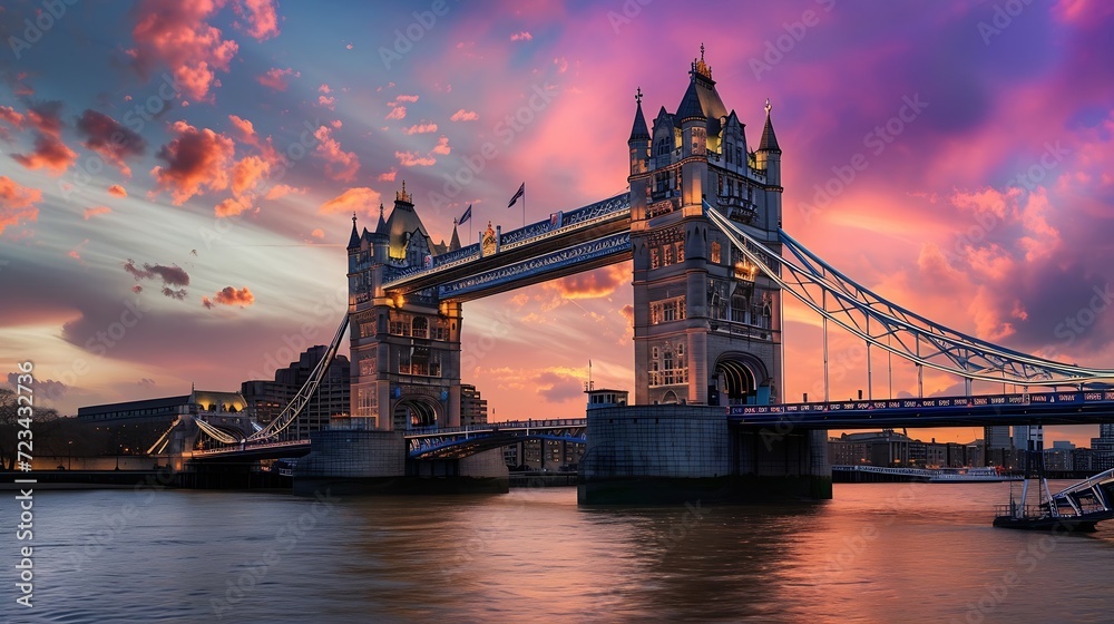 Tower Bridge in London, the UK. Sunset with beautiful clouds ...