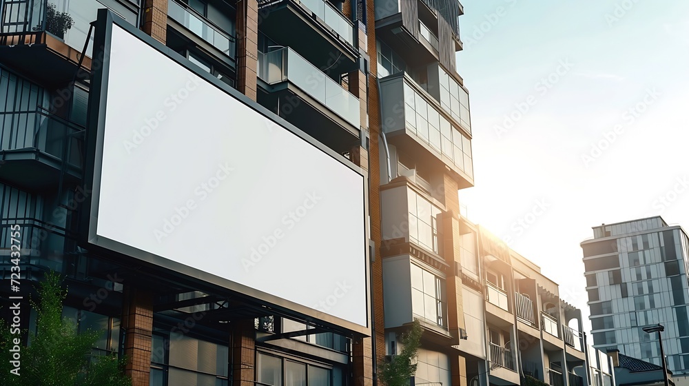 Apartment building, mockup space and advertising billboard, commercial ...