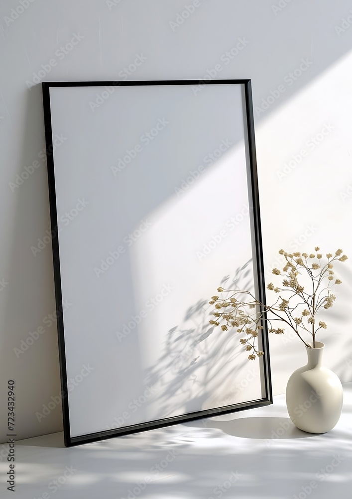 minimalist aesthetic frame mockup poster template on the table leaning ...