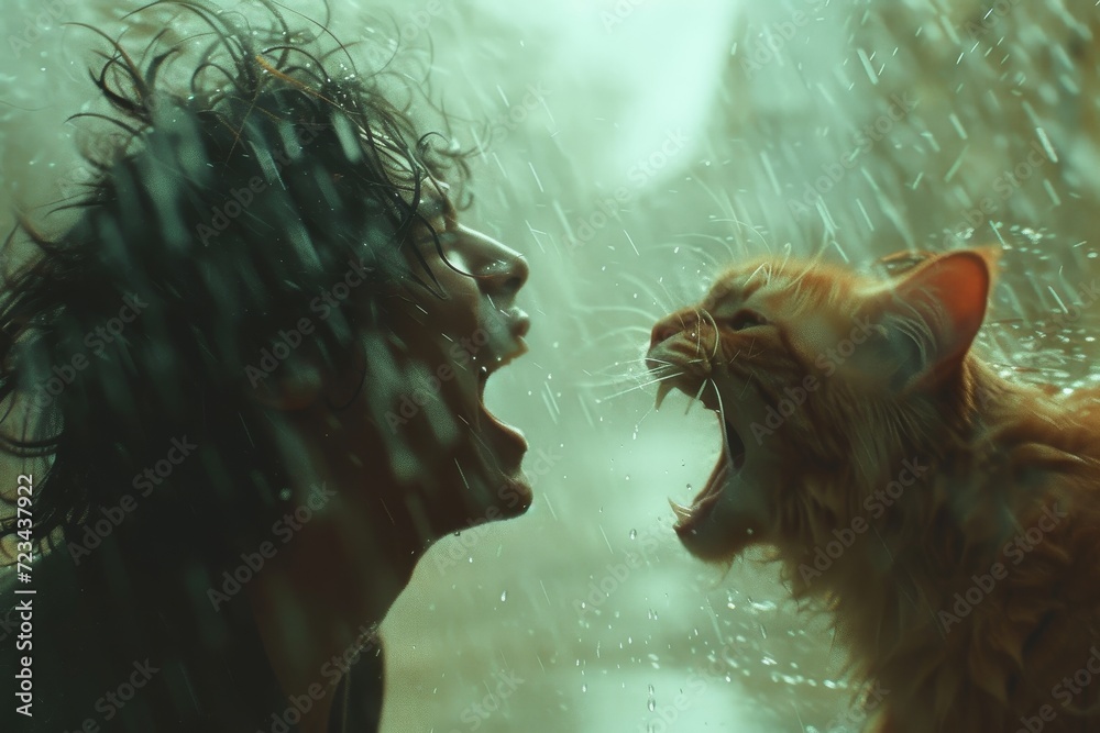 A frustrated owner scolds their disobedient feline companion, as the ...