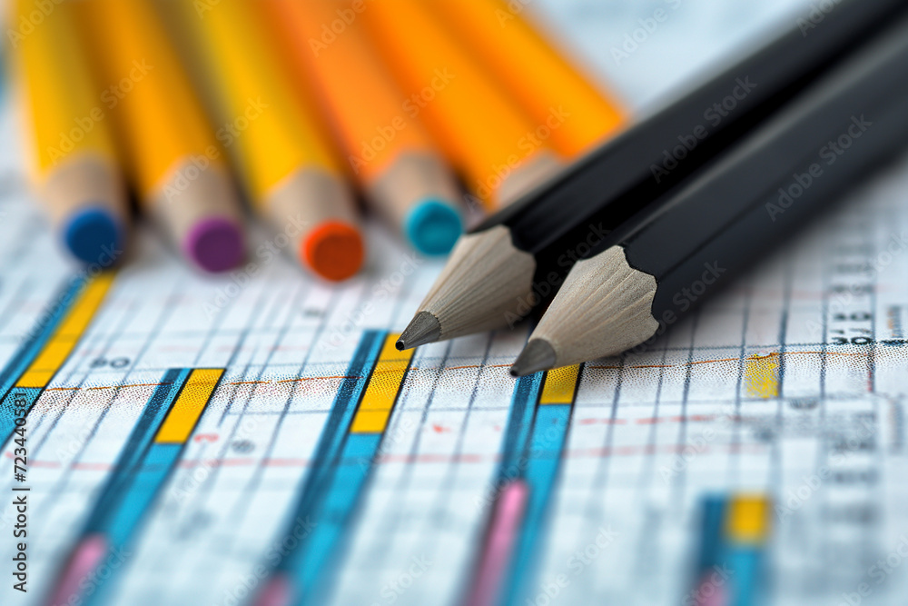 Detailed view of business instruments ready to chart the path towards ...