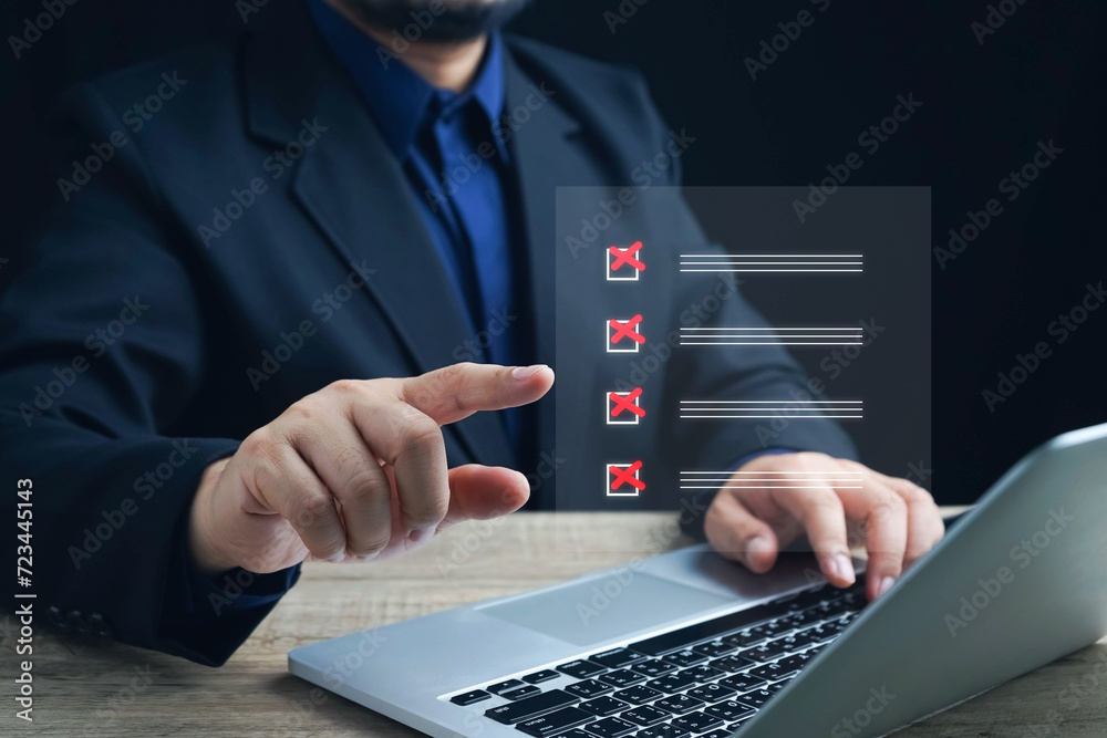 Businessman tick mark to rejected and approve document checklist.check ...