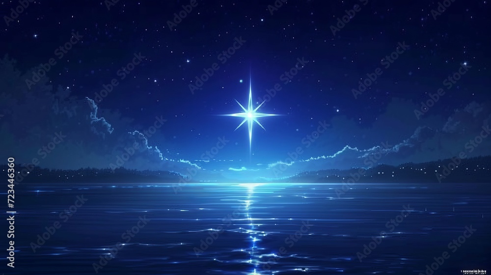 Shining epiphany star in night sky, baby jesus adoration, copy space ...