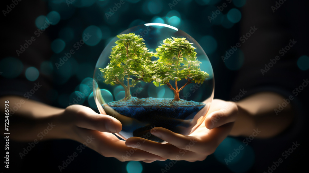 vector realistic world environment day concept, 3d rendering hand ...