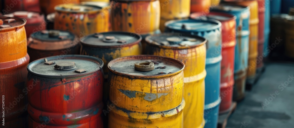 Containers containing flammable liquids, focus on containers with ...