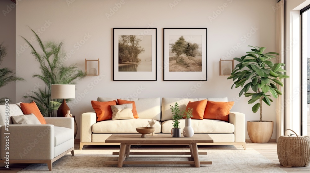 Modern aesthetic living room interior composition with elegant color ...