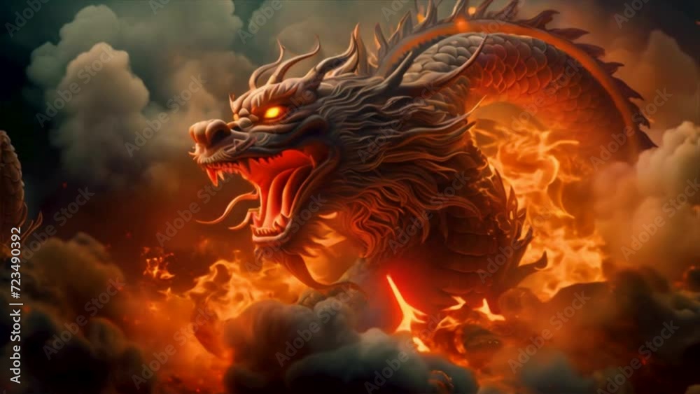 Vidéo Stock Monster dragon flame mythology with traditional burned ...