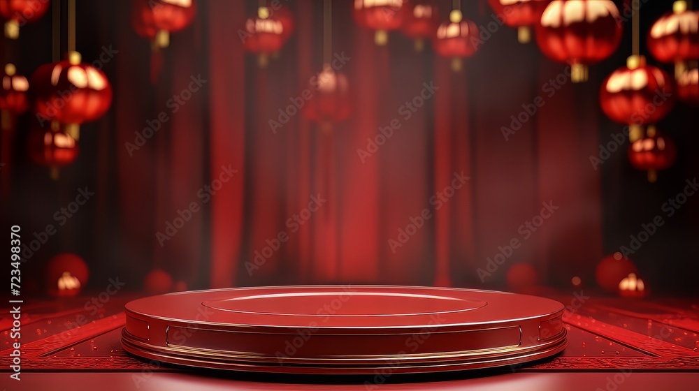 Chinese red background podium 3d stage product year new gold china ...
