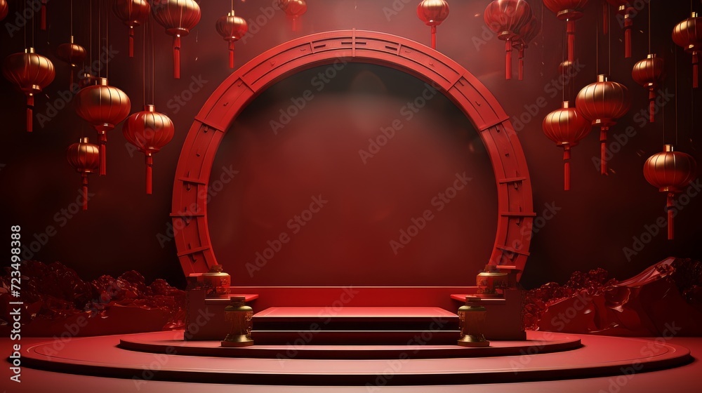 Chinese red background podium 3d stage product year new gold china ...