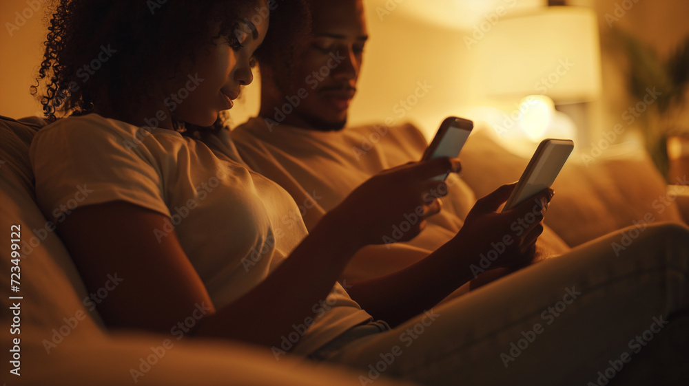 warm and intimate scene of a couple relaxing on a couch at home. They ...