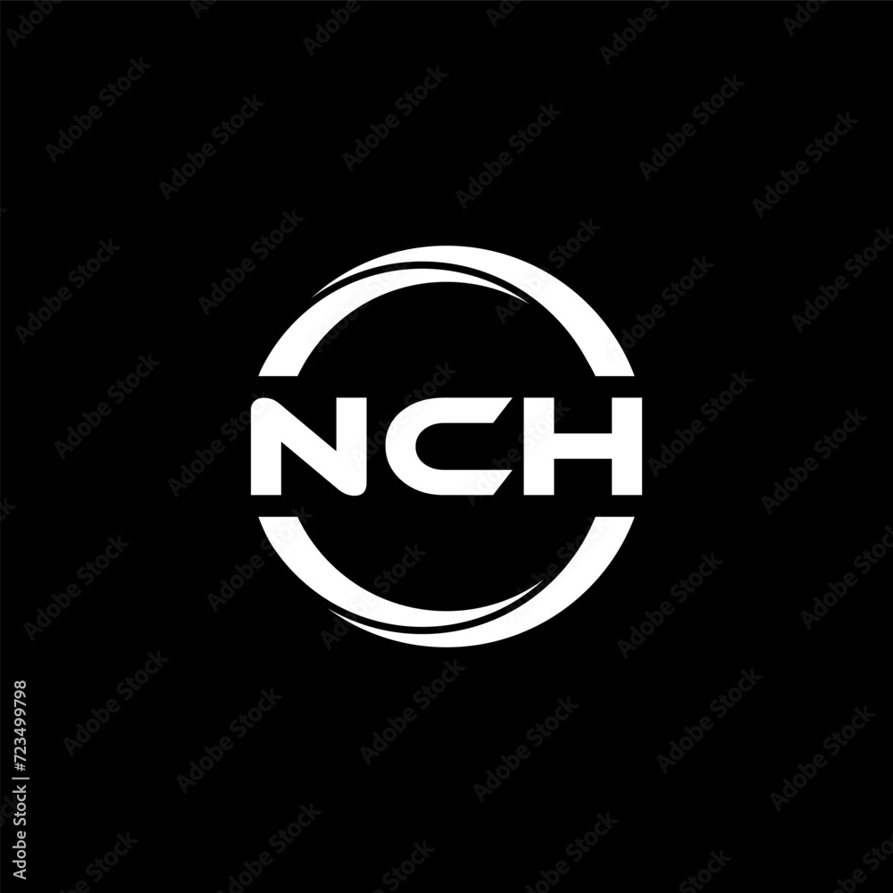 NCH letter logo design with black background in illustrator, cube logo ...