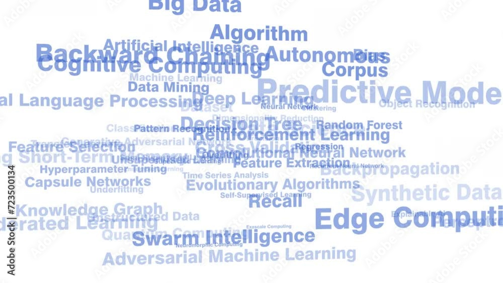 Lettering of artificial intelligence ai algorithm neural network and machine learning on white ...