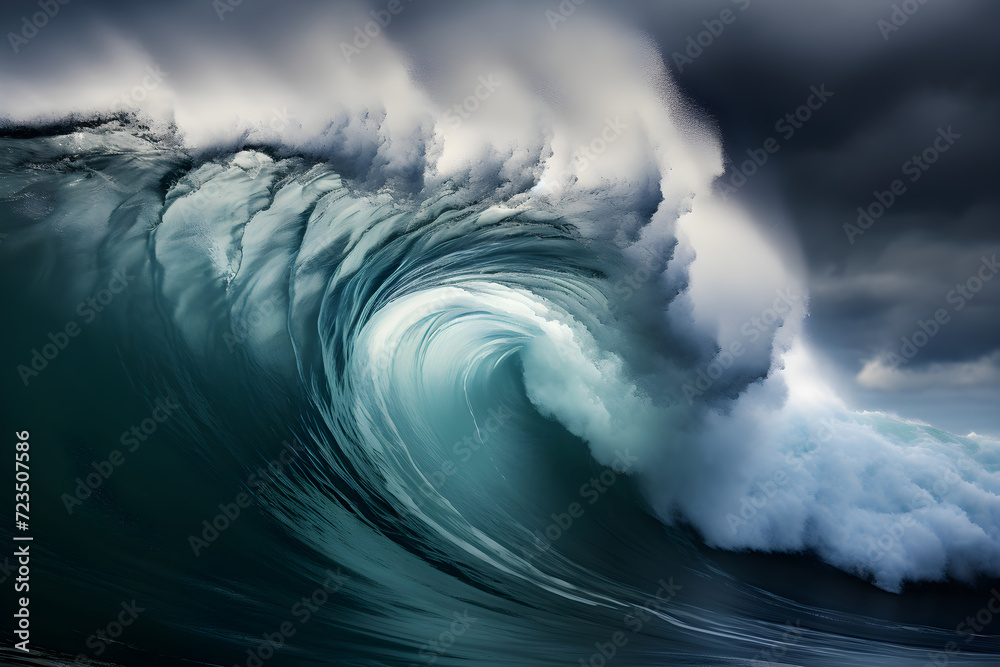 Majestic View of Colossal Ocean Waves under a Moody Sky: The Raw Power ...