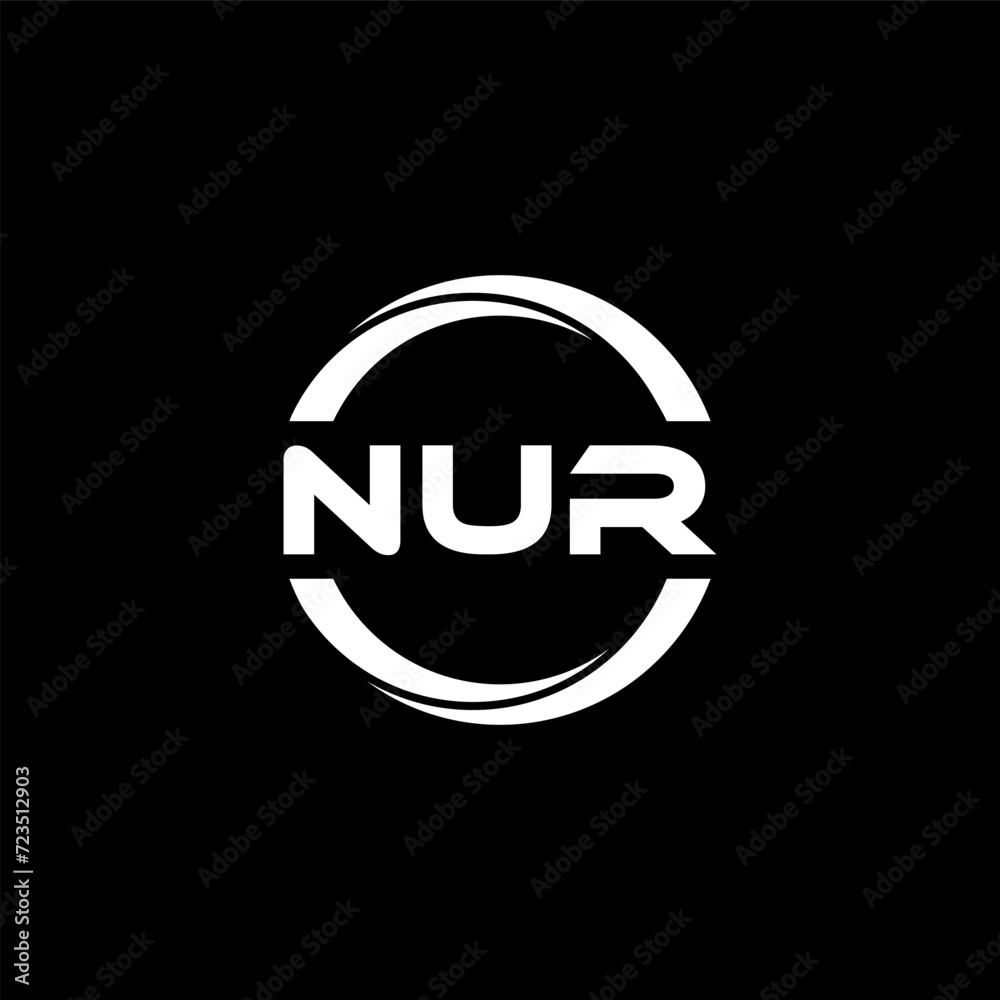 NUR letter logo design with black background in illustrator, cube logo ...