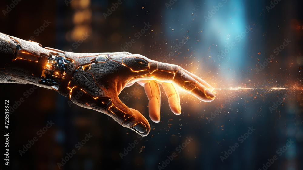 Glowing Digital Hand Transitioning to Touch Digital World ...