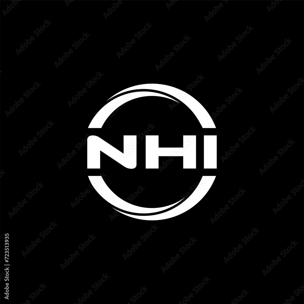NHI letter logo design with black background in illustrator, cube logo ...