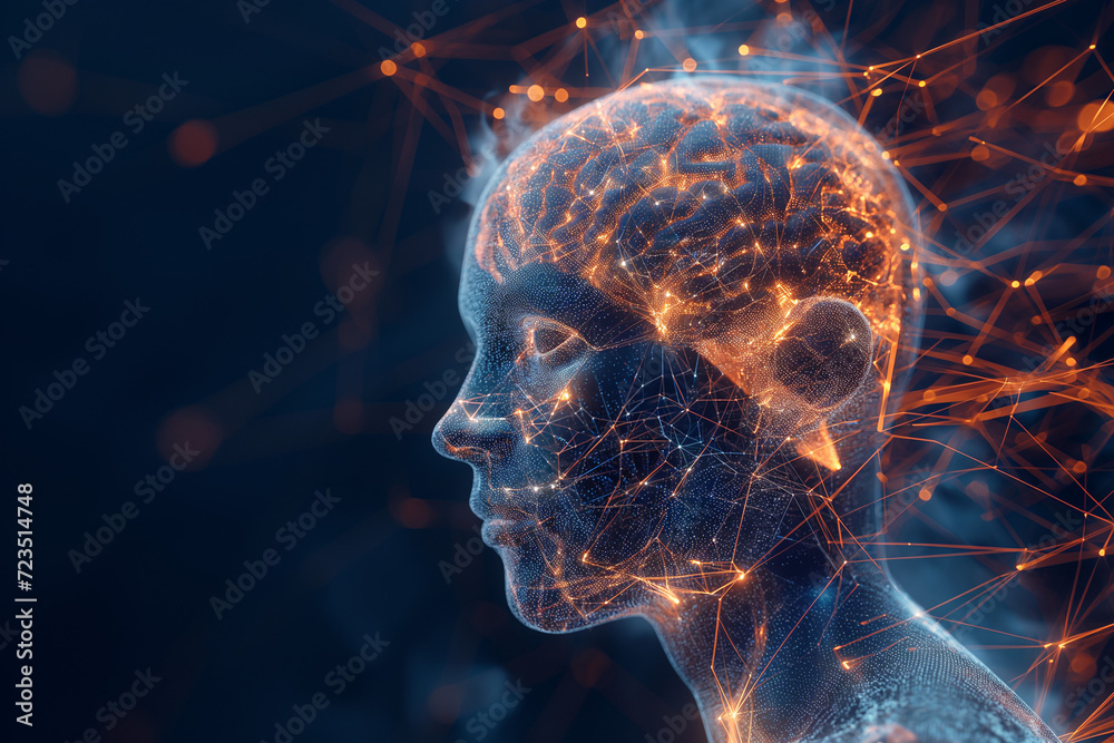 Abstract human brain of the future connecting its consciousness through ...