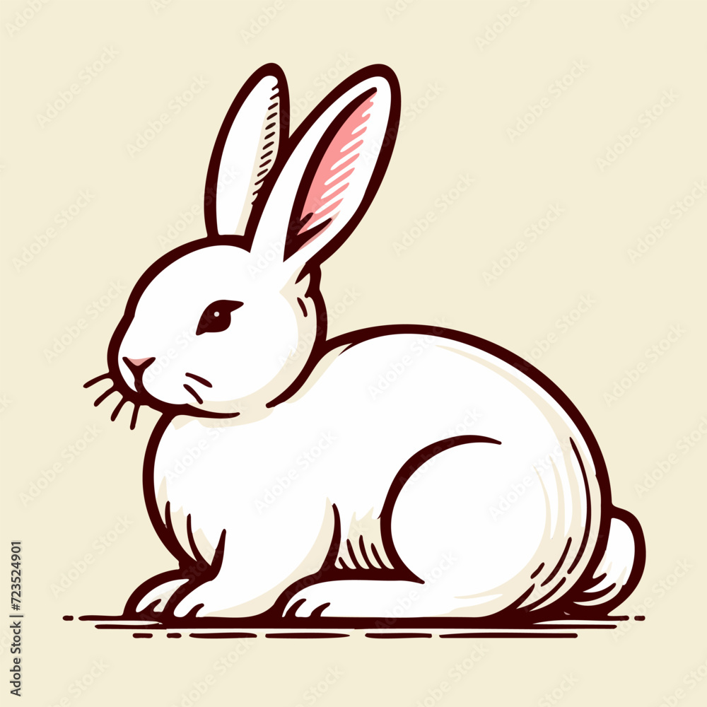 Cute bunny rabbit outline sketch vector illustration. Minimal bunny line art doodle in different ...