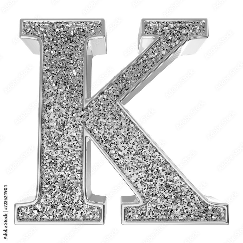 Silver glitter letter K font 3d render Stock Illustration | Adobe Stock