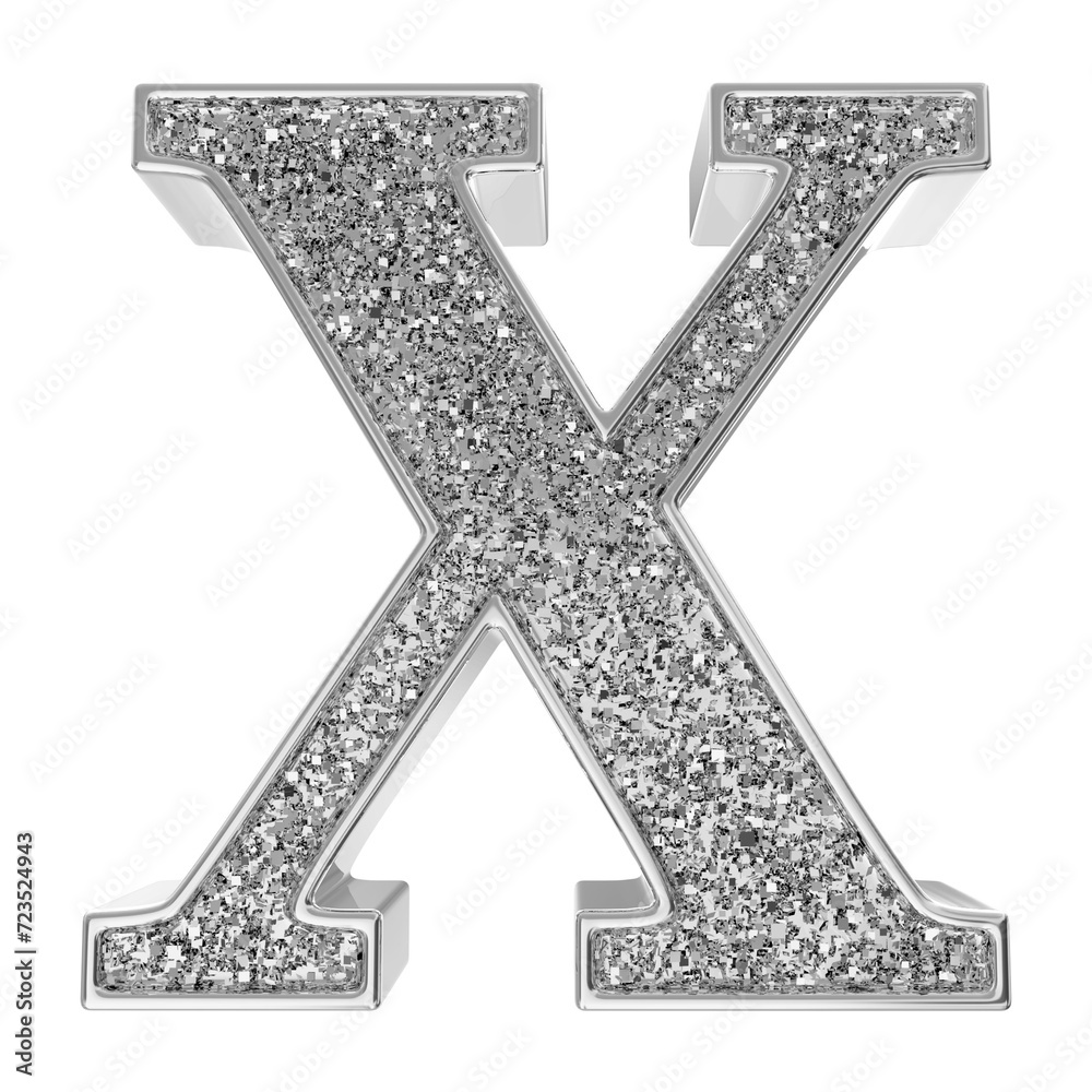 Silver glitter letter X font 3d render Stock Illustration | Adobe Stock