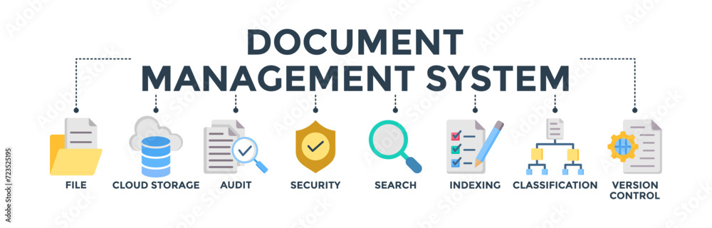 Document management system banner concept with icon of file, cloud ...