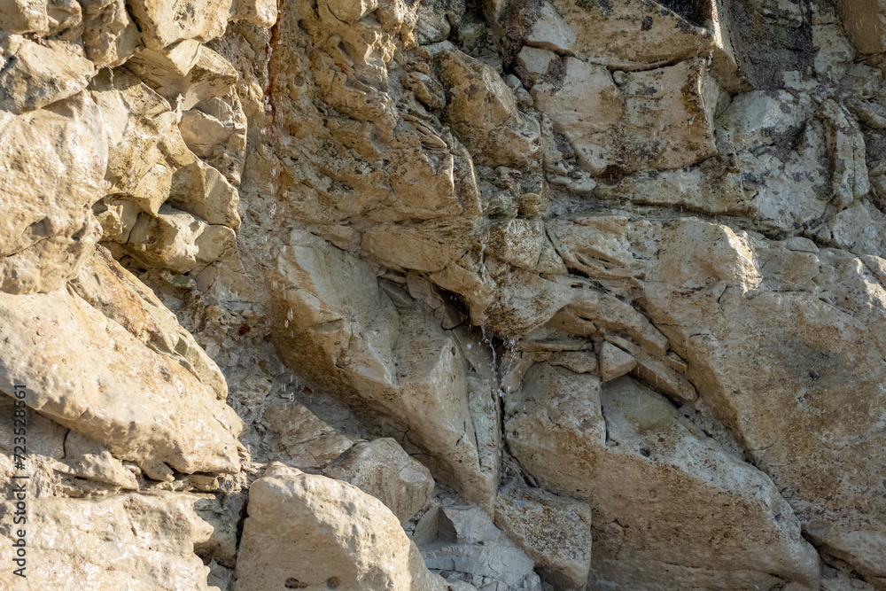 The image is a close-up study of a cliff's face, showcasing the ...