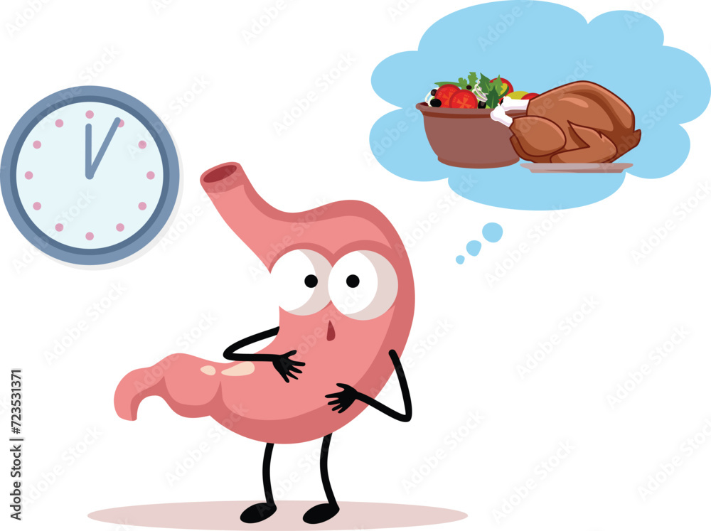 Hungry Stomach Expecting Food at the Mealtime Vector Character ...