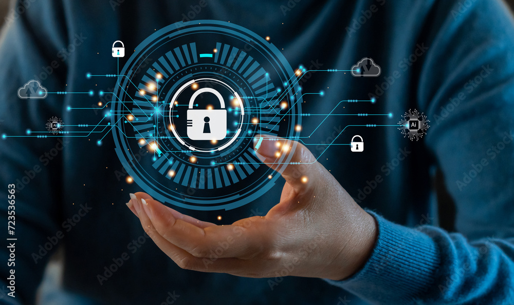 Hand holdingsecurity scanning protect, technology digital program ...