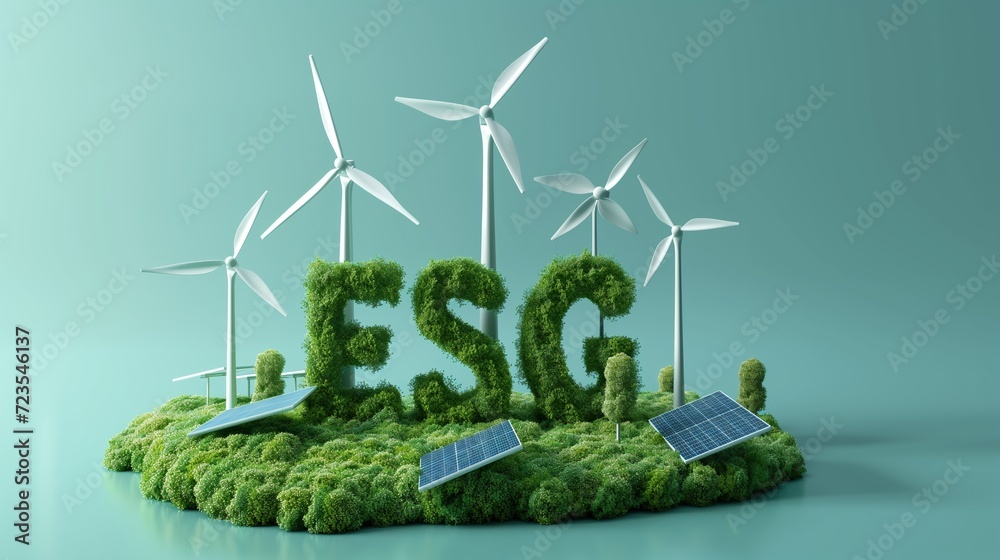 ESG Typography Dynamic 3D typography of the text 'ESG' showcasing the ...