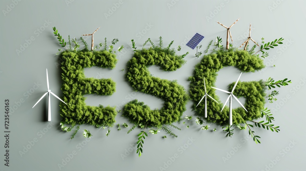 ESG Typography Dynamic 3D typography of the text 'ESG' showcasing the ...