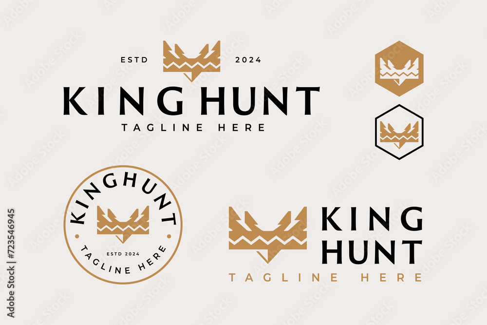 set of hunting logo design template with crown shaped traps and arrows ...