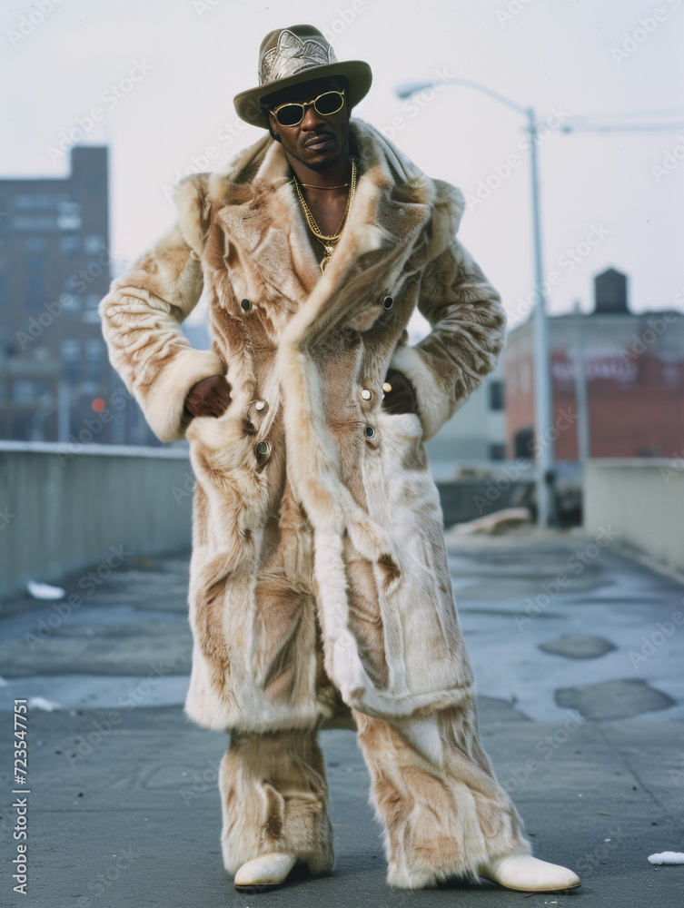 Classic pimp dressed head to toe in furs in the 1970's Stock Photo | Adobe Stock