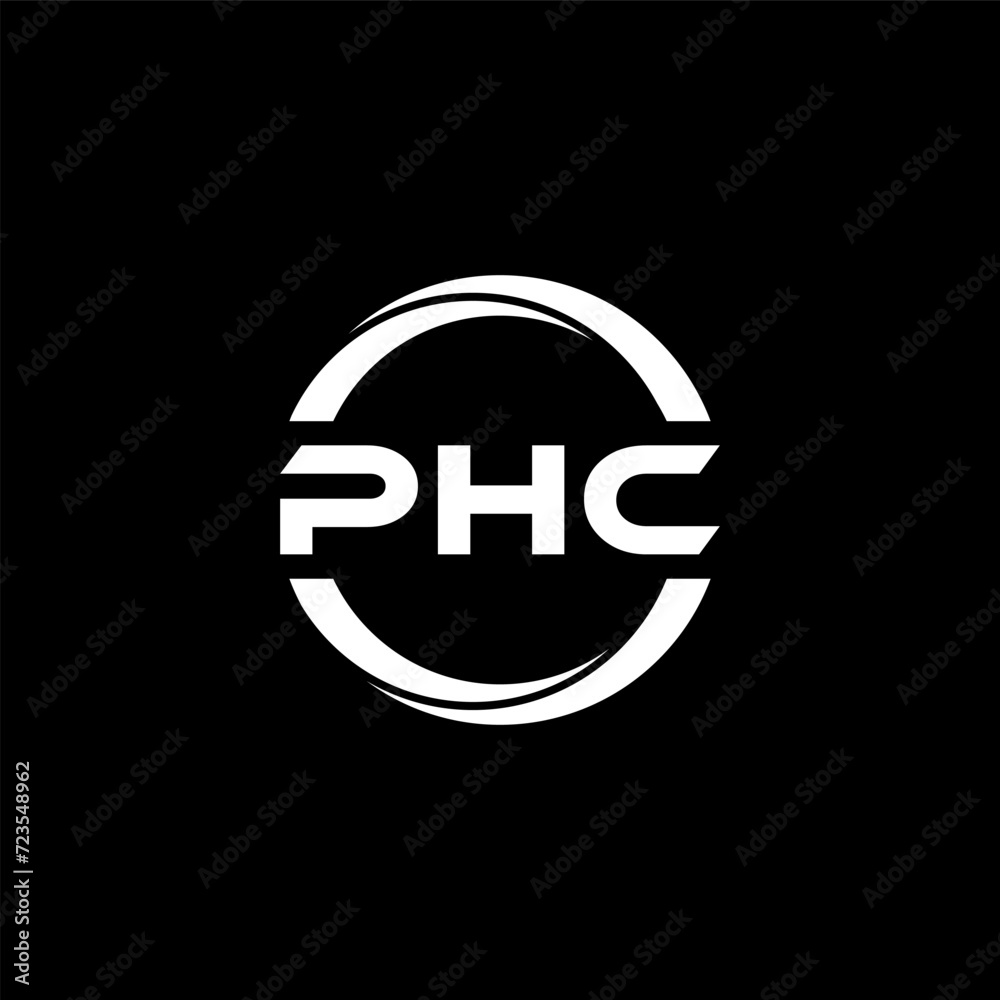 PHC letter logo design with black background in illustrator, cube logo ...